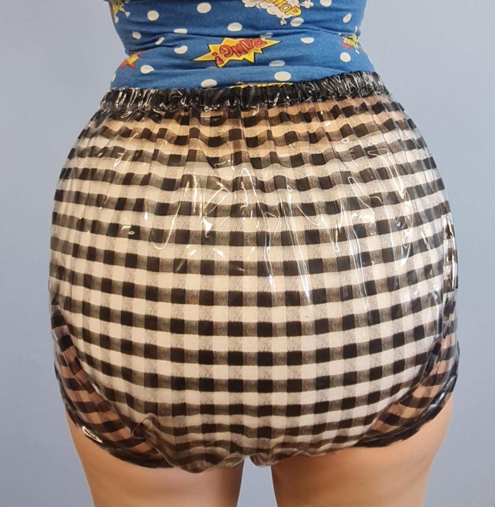 Black Gingham thick Elastic Premium Plastic Pants